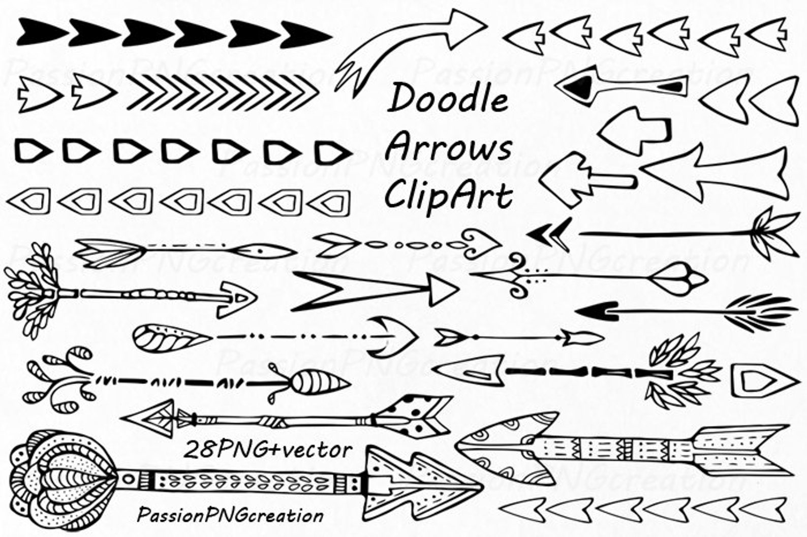 Große Set von Hand gezeichnet Pfeile Clipart 102 PNG Doodle | Etsy