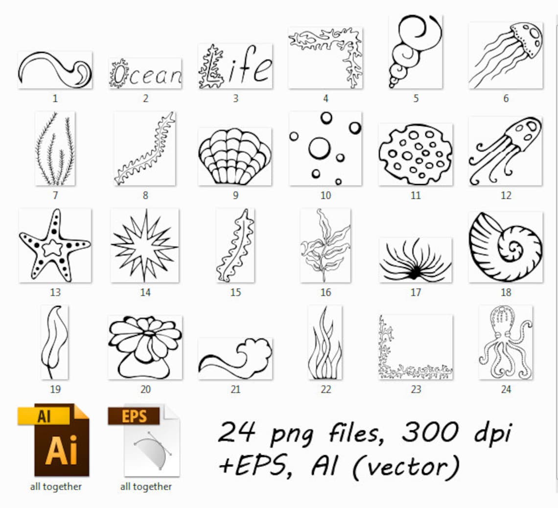 Ocean Life Clip Art PNG EPS AI Vector Doodle Clipart - Etsy Australia
