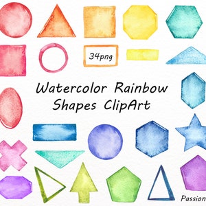Watercolor Rainbow Set of Alphabet, Numbers, Shapes and Splotches ...