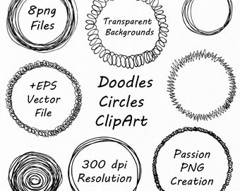Doodle Circle Clipart Hand Drawn Circle Frames Clip Art PNG | Etsy