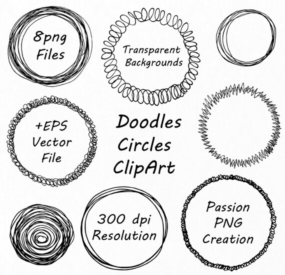Doodle Circle Clipart Hand Drawn Circle Frames Clip Art PNG | Etsy