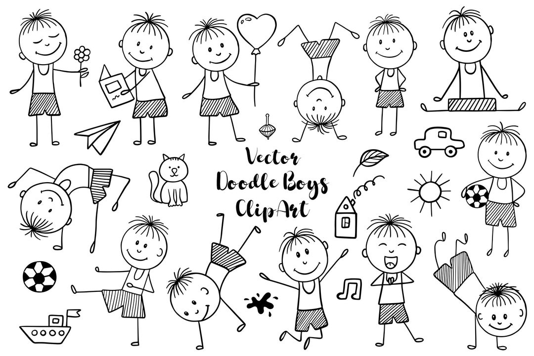 Doodle Boys Clipart: Happy Kids Vector Graphics (digital Download) - Etsy