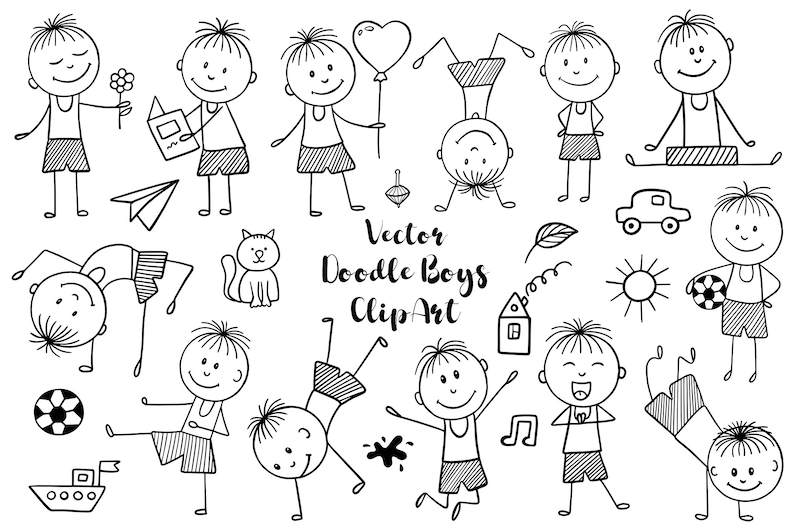 Doodle Boys Clipart: Happy Kids Vector Graphics (digital Download) - Etsy