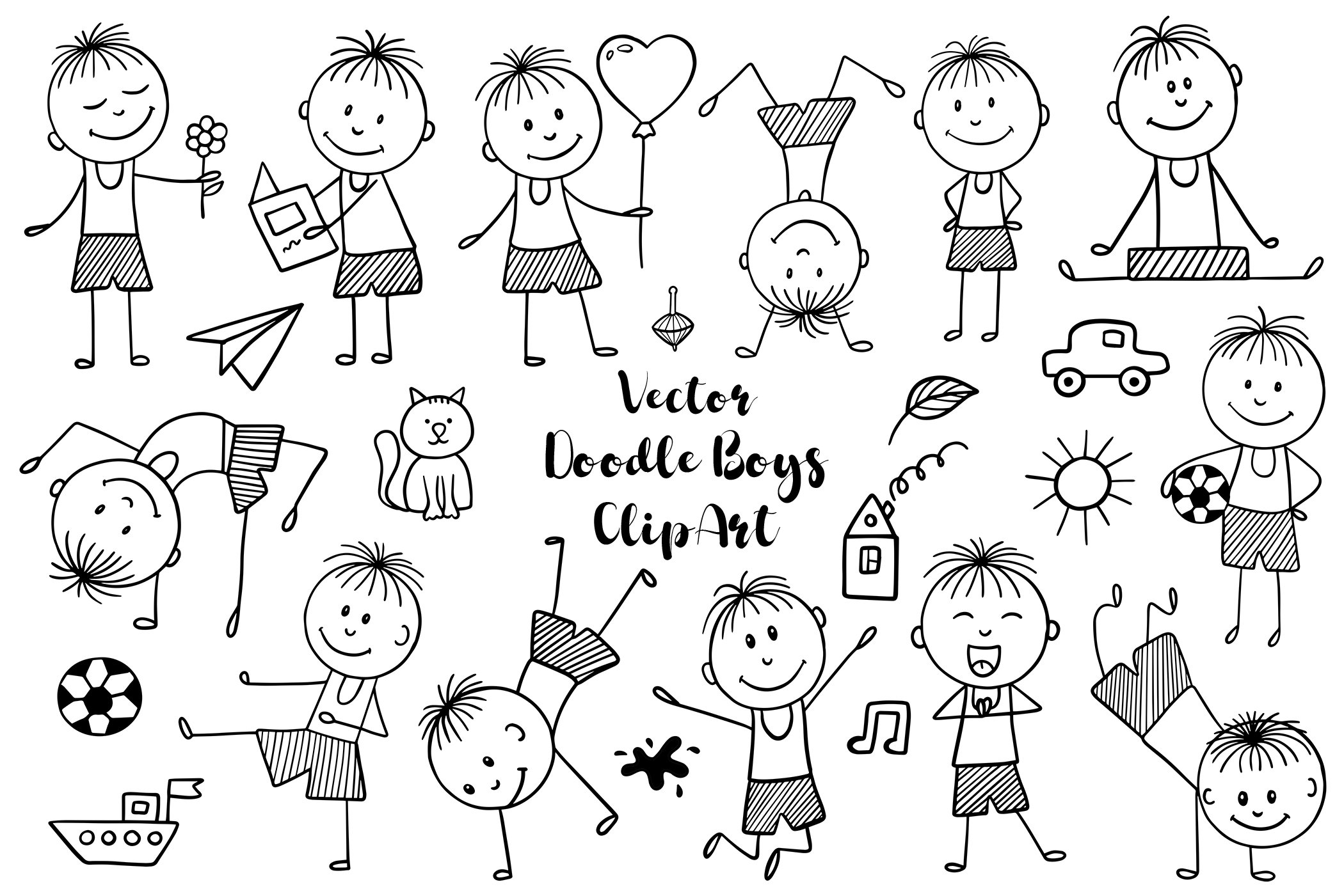 Doodle Boys Clipart: Happy Kids Vector Graphics (digital Download) - Etsy