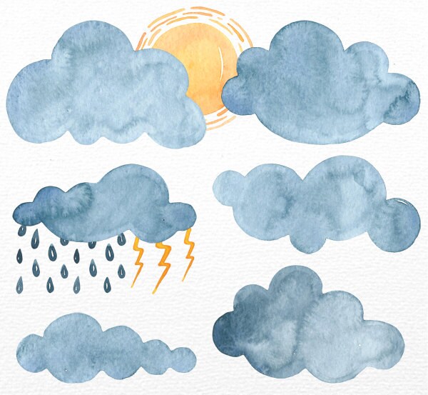 Watercolor Clouds Clipart Clouds Clipart Watercolor Clipart - Etsy Ireland