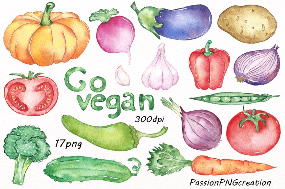 Watercolor Vegetables Clipart, Go Vegan Clip Art, Digital Vegetables ...