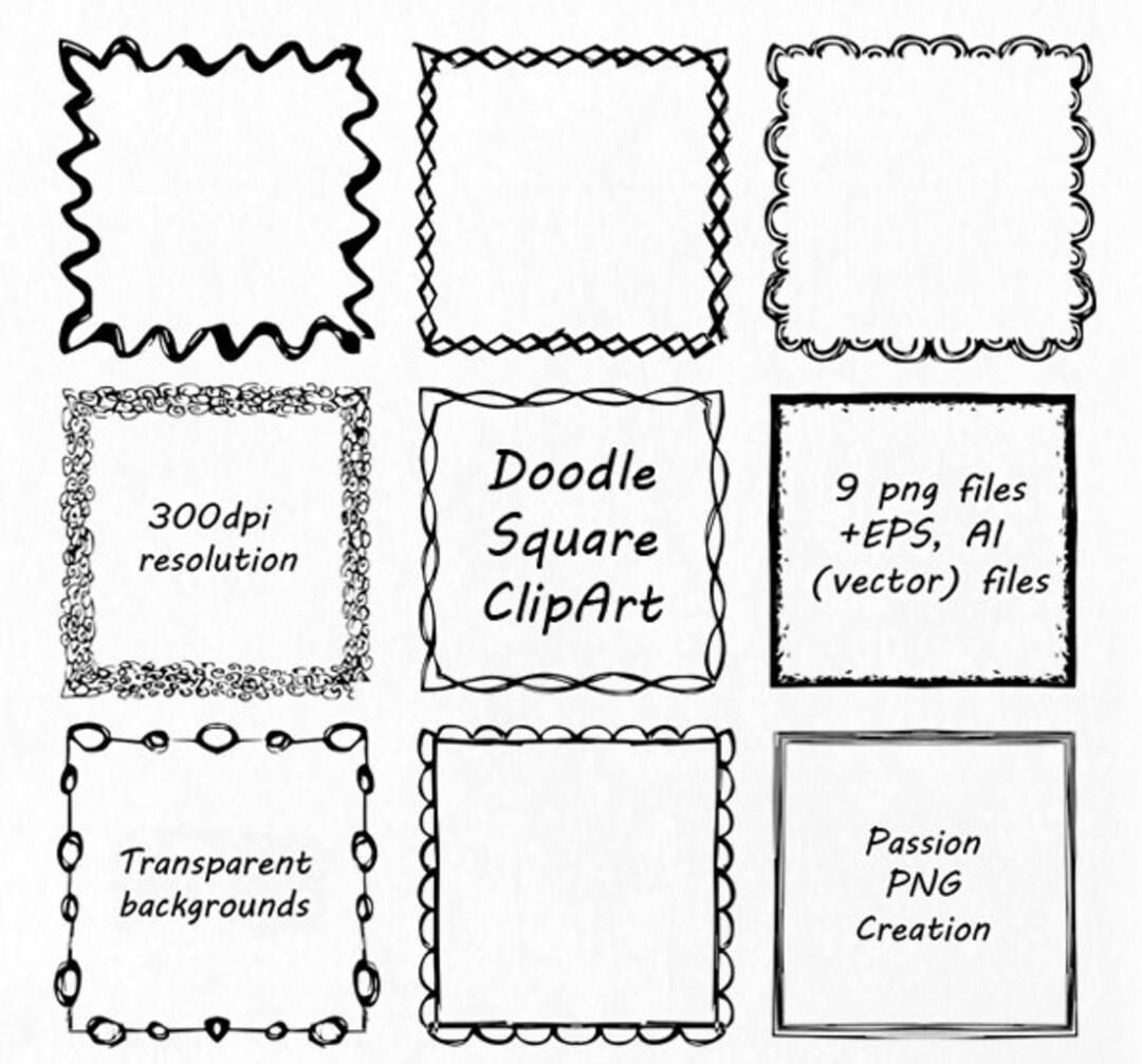 Doodle Square Clipart, Hand Drawn Square Frames Clip Art, PNG, EPS, AI ...