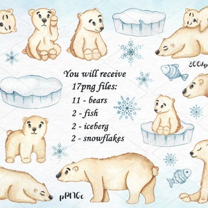 Watercolor Polar Bears Clipart, White Bears Clipart, Baby Bears, Cute ...