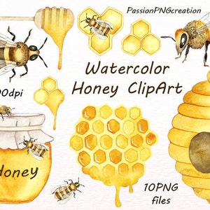 Watercolor Honey Clipart, Watercolor Bee Clip Art, Digital Clipart, PNG ...