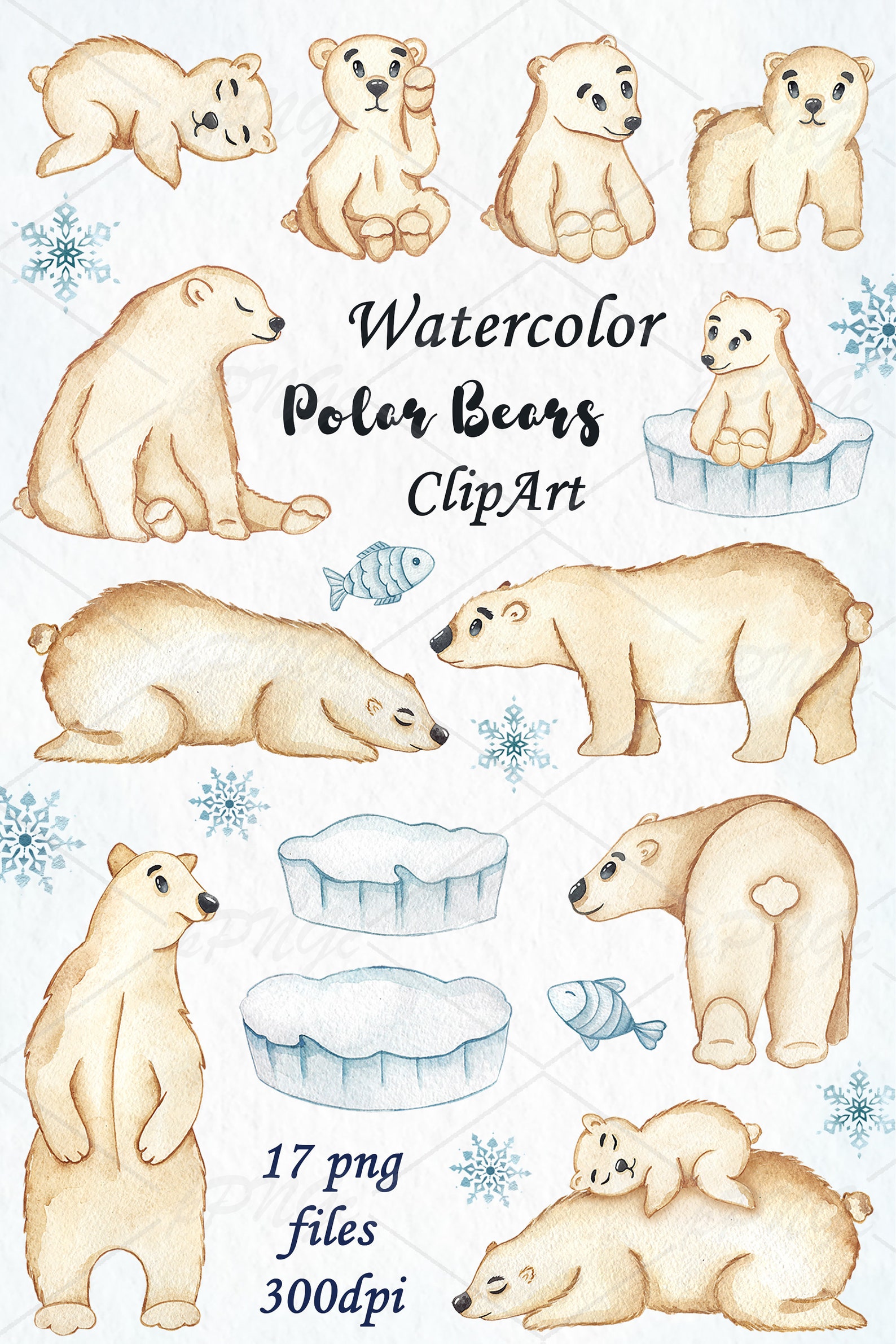 Watercolor Polar Bears Clipart White Bears Clipart Baby - Etsy