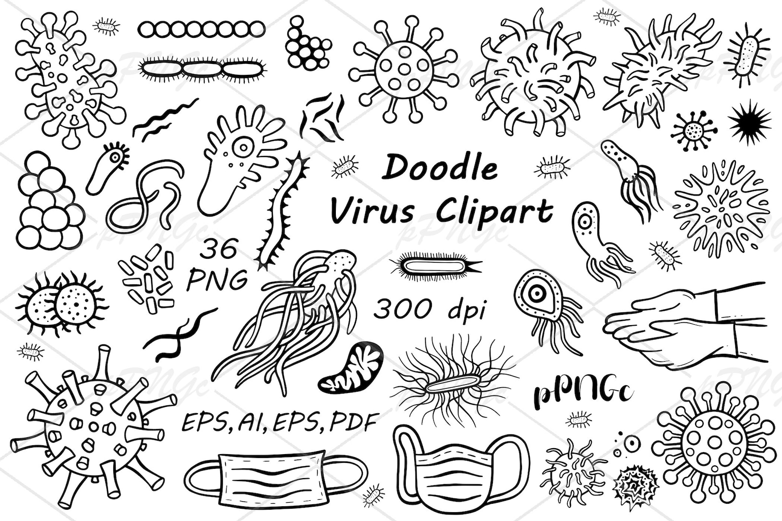 Doodle Bacteria and Virus Clipart, Png, Eps Ai, Vector, Cvg, Doodle ...