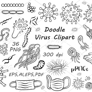 Doodle Bacteria and Virus Clipart, Png, Eps Ai, Vector, Cvg, Doodle ...
