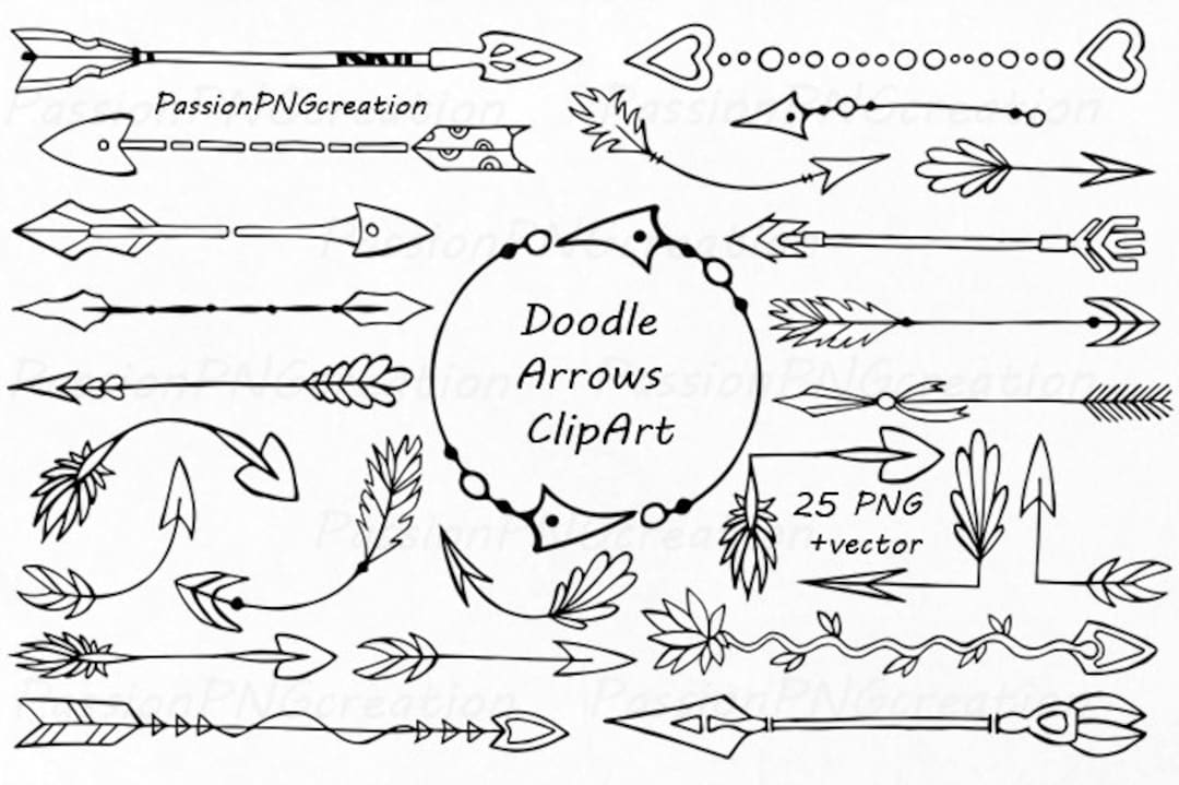 Hand Drawn Arrows Clipart, Doodle Arrow Clip Art, Tribal Arrow Clipart ...