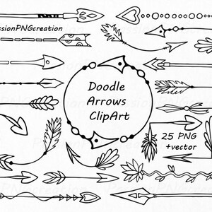 Hand Drawn Arrows Clipart, Doodle Arrow Clip Art, Tribal Arrow Clipart ...