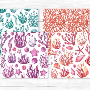 Underwater Seamless Patterns, Seaweed Digital Papers, Seamless Paper ...