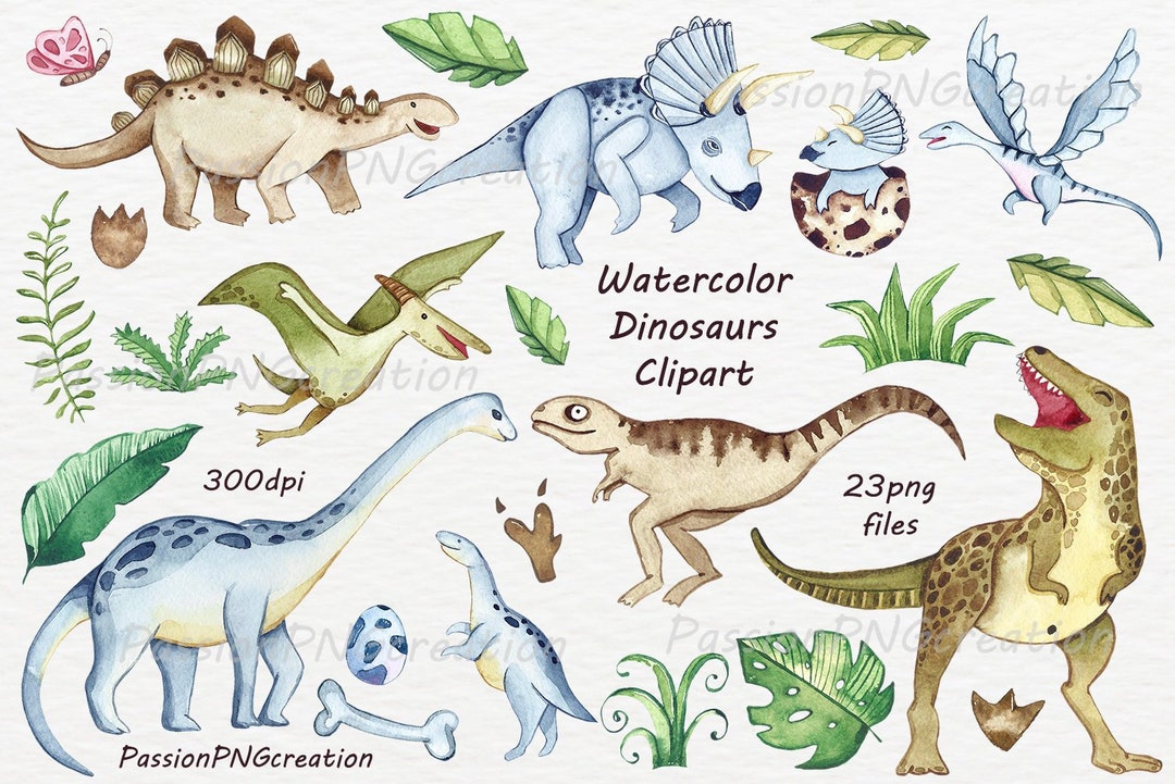 Watercolor Dinosaurs Clipart, Watercolour Dino Clip Art, Kids Baby ...