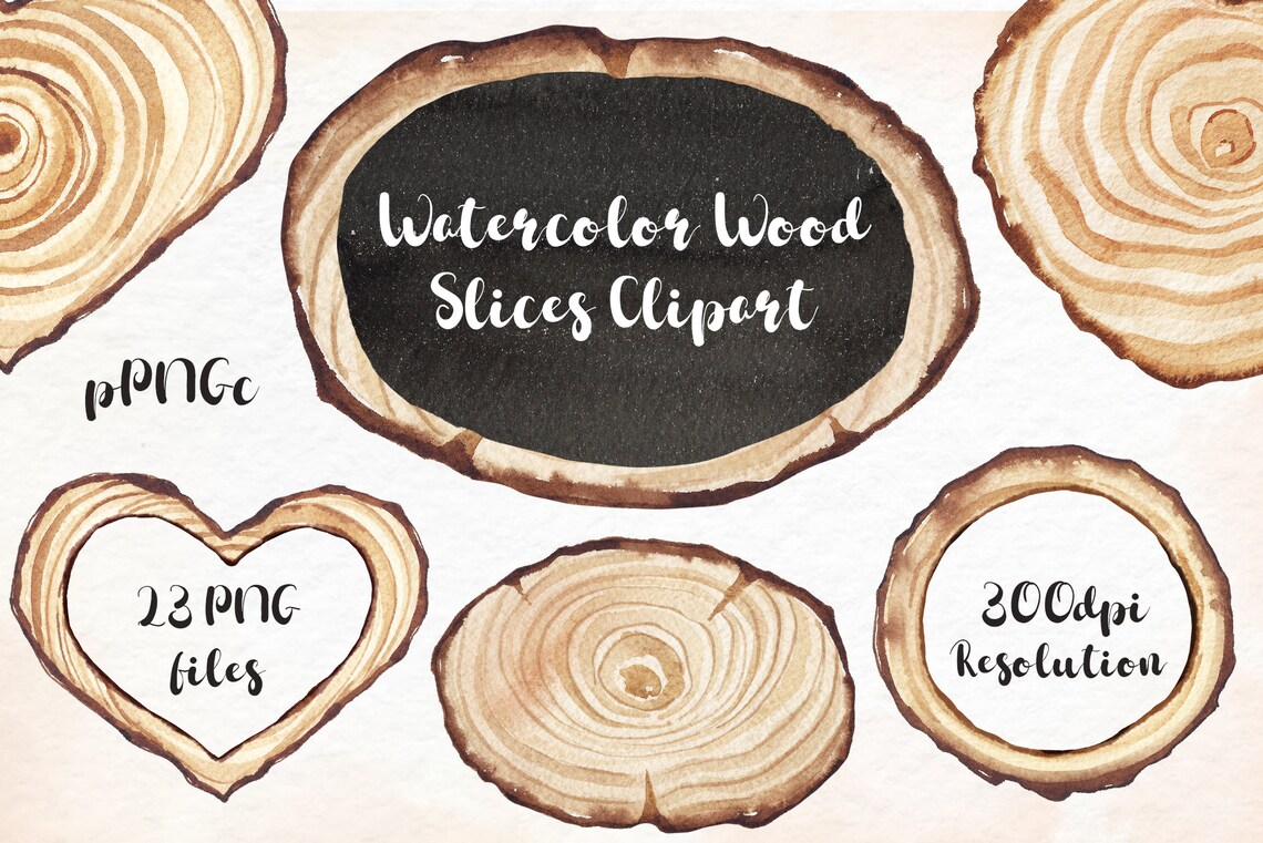 Watercolor Wood Slices Clipart. Wooden slices wedding | Etsy