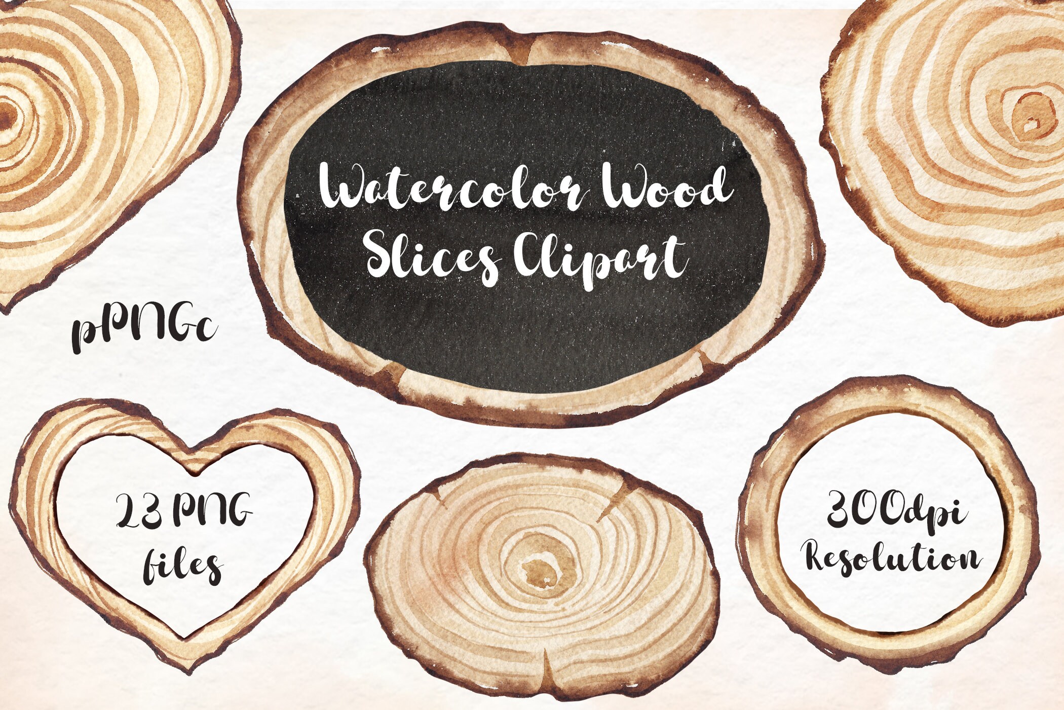 Watercolor Wood Slices Clipart. Wooden slices wedding | Etsy