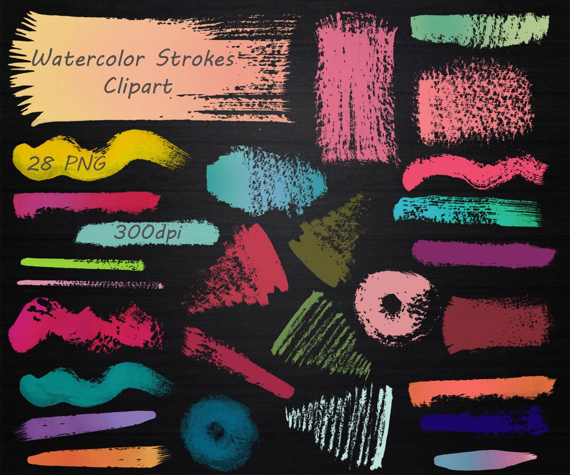 Watercolor Strokes Clipart Brush Strokes clipart Watercolor | Etsy