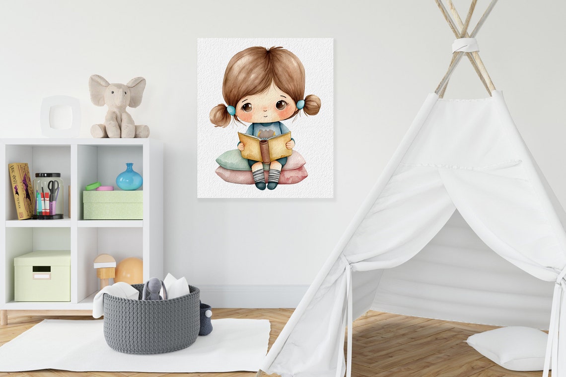 Watercolor Clipart of Kids Reading on Pillows Perfect for - Etsy