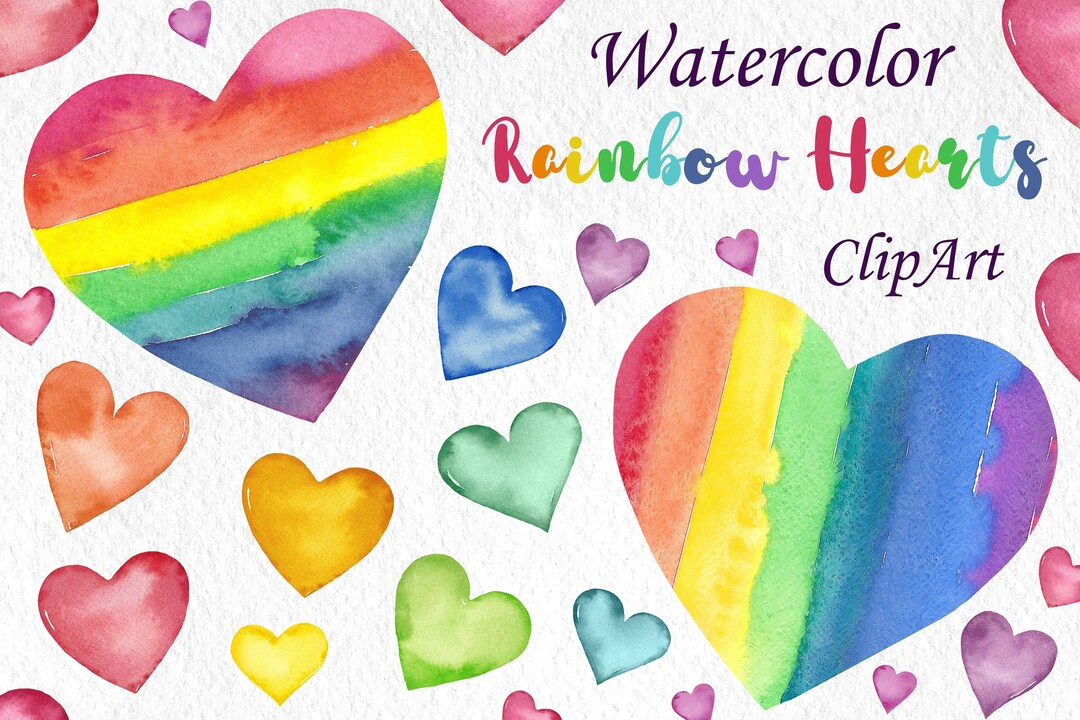 Rainbow Hearts Clipart, 34 Watercolor Hearts Clip Art, Png Hearts ...