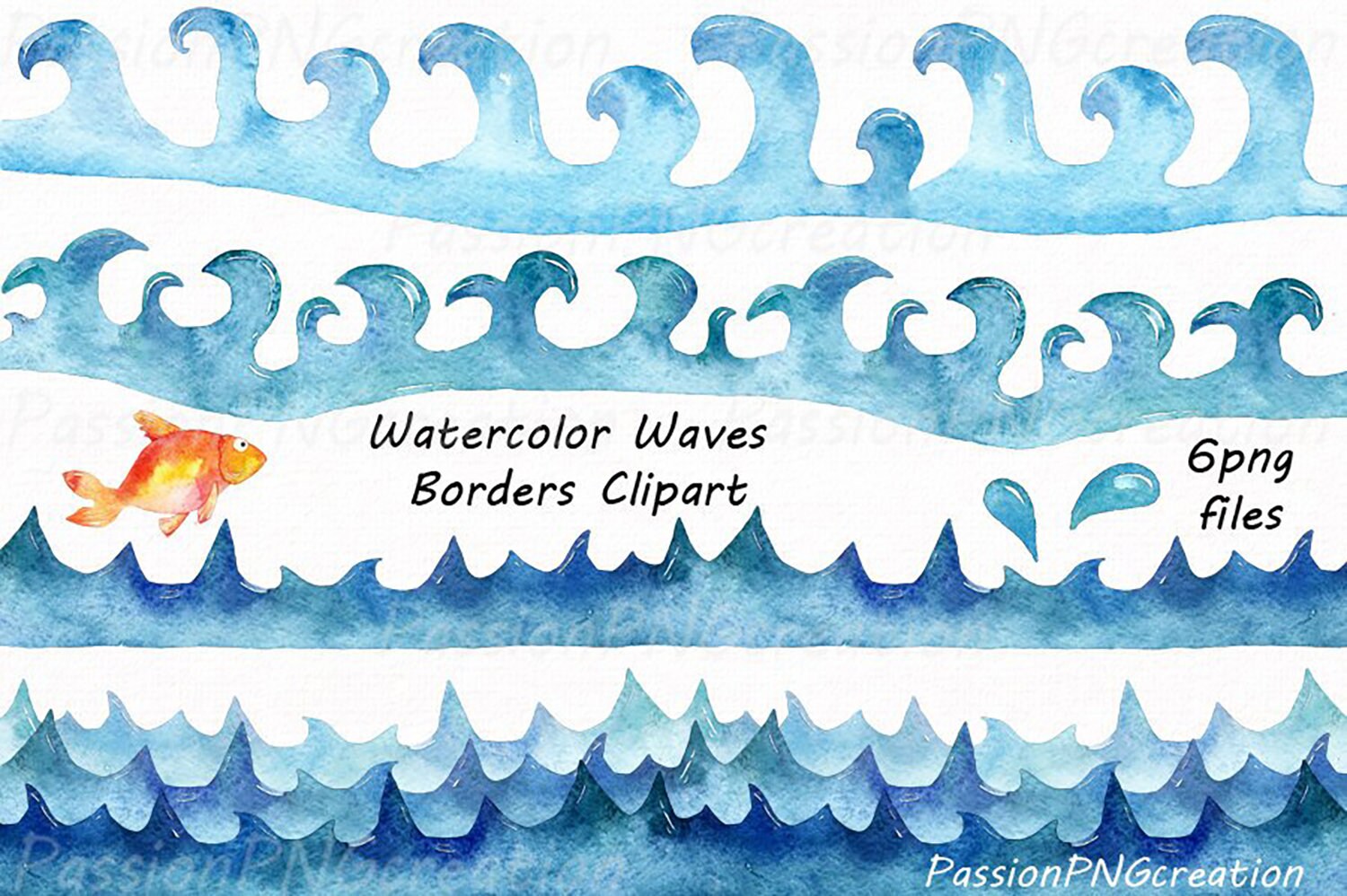 Big Set of Watercolor Waves Borders Clipart Waves Clip Art - Etsy