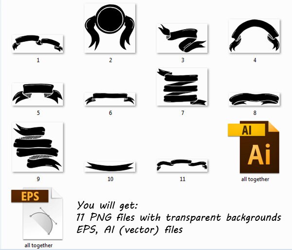 Hand Drawn Ribbon Banners Clipart Doodle Clip Art Elements - Etsy