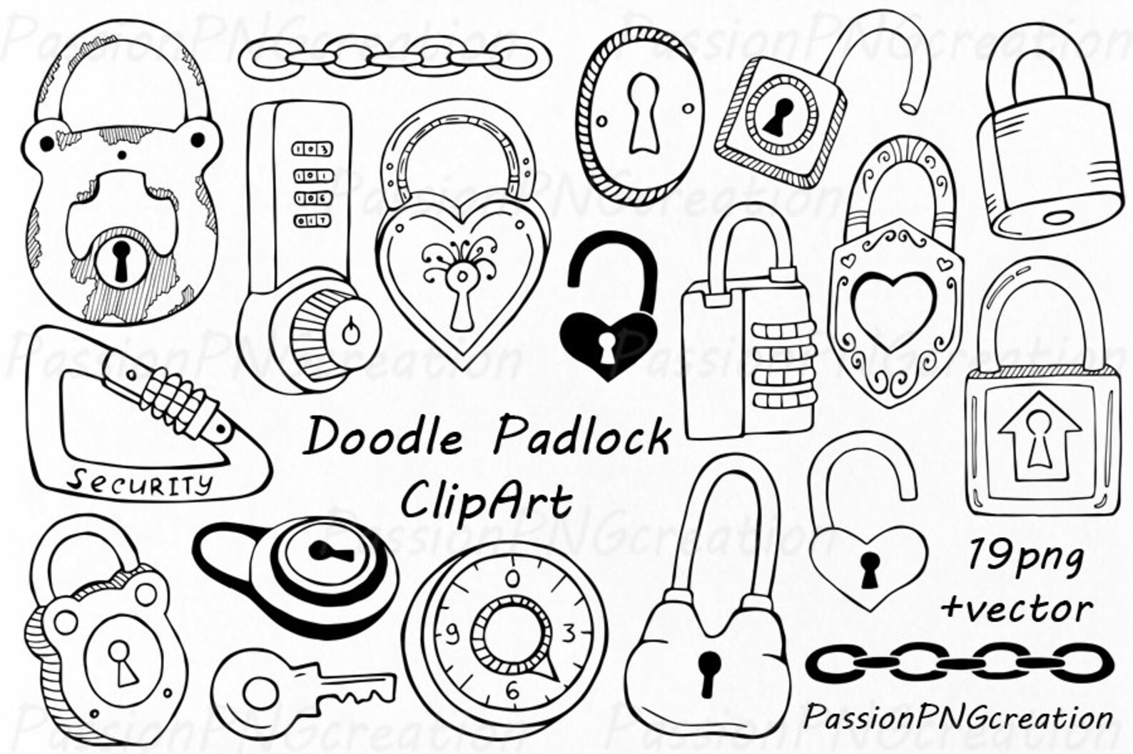 Doodle Padlock clipart Hand drawn lock clip art iron | Etsy