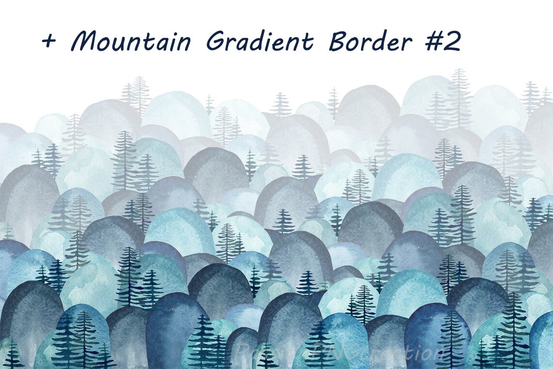 Watercolor Mountain Borders Clip Art Watercolour Clipart - Etsy
