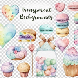 Watercolor Sweets Clipart, Desserts Digital Clipart, Cute Love Candy ...