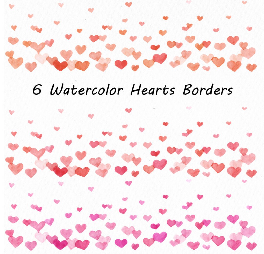 Watercolor Hearts Borders Clipart, Confetti Clip Art, Hearts Overlay ...