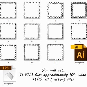 Doodle Square Clipart, Hand Drawn Square Frames Clip Art, PNG, EPS, AI ...