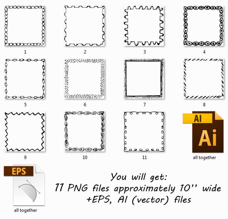 Doodle Square Clipart Hand Drawn Square Frames Clip Art PNG | Etsy