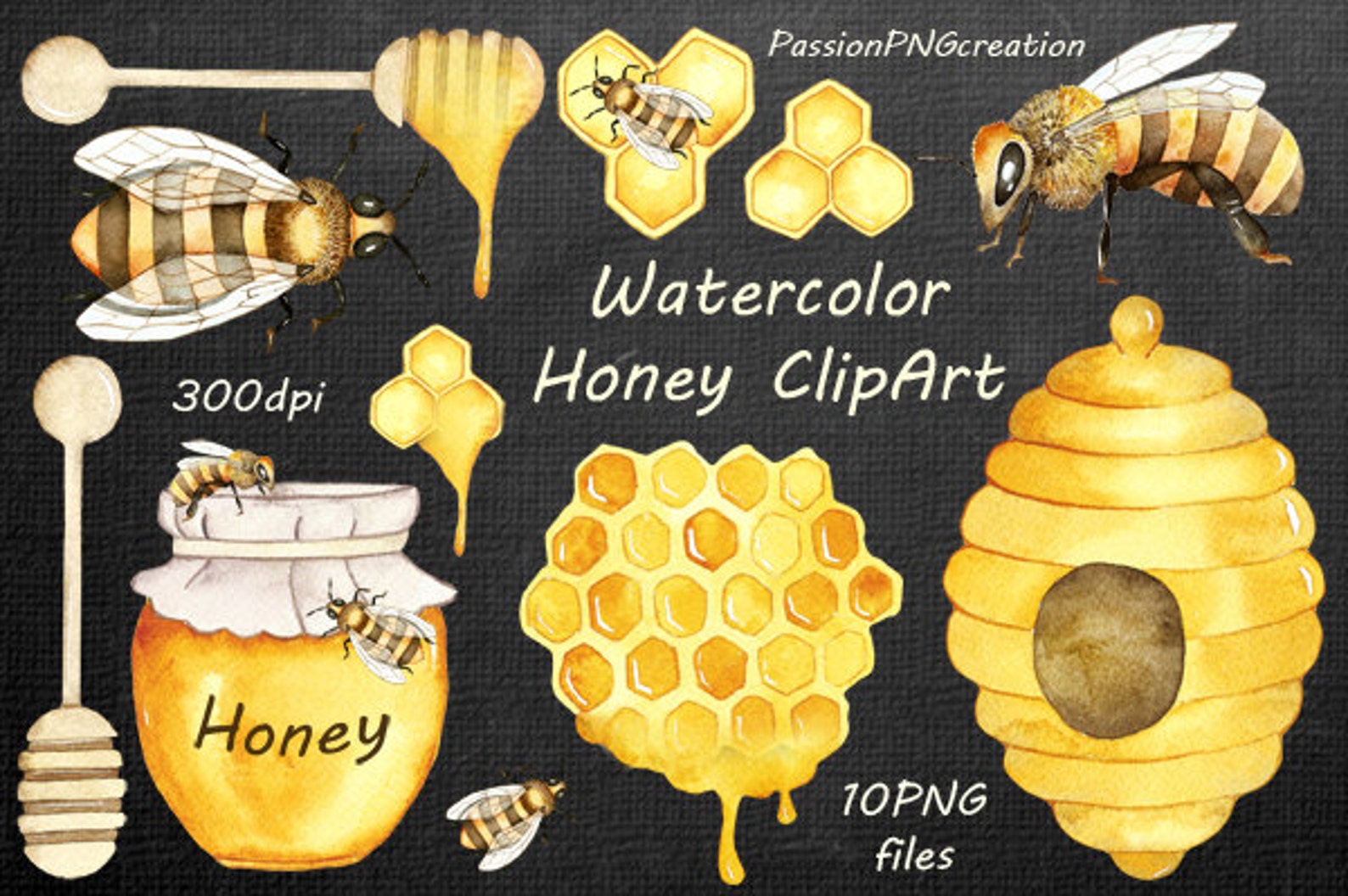 Watercolor Honey Clipart Watercolor Bee Clip Art Digital - Etsy