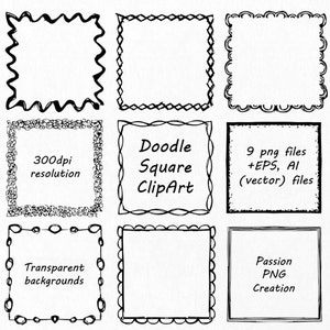 BIG SET Doodle Frames Clipart Square and Round Frames | Etsy Canada