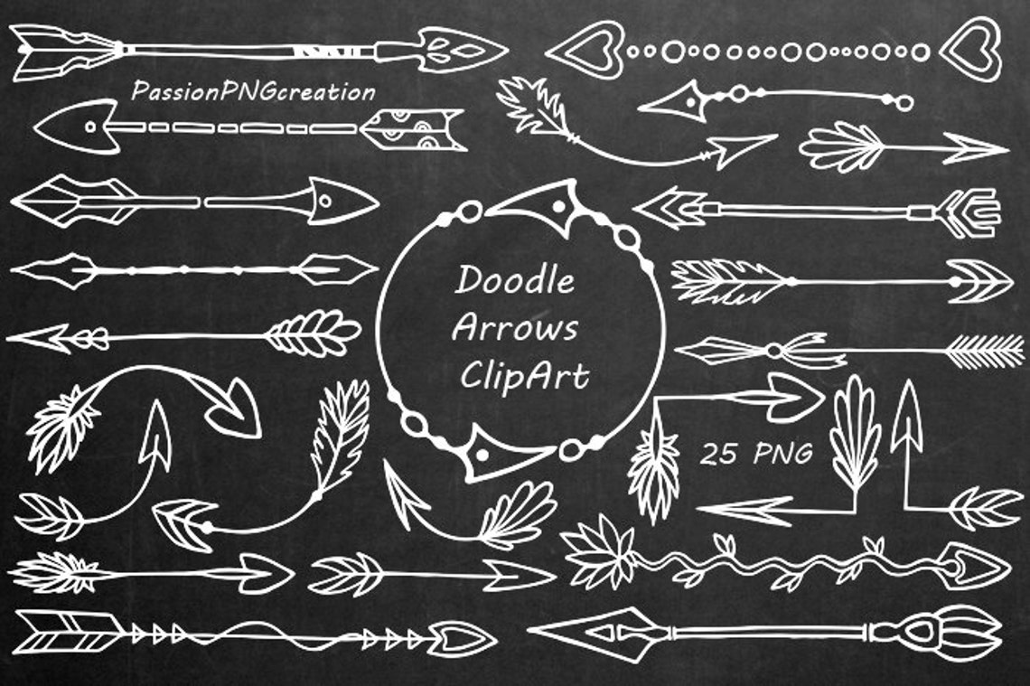 Big Set of White Hand Drawn Arrows Clipart Doodle Arrow Clip | Etsy
