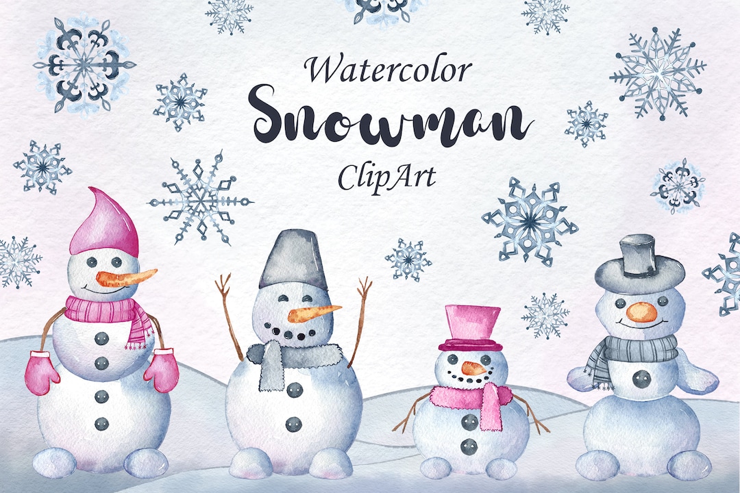 Snowman Clipart, Watercolor Snowman, Winter Clipart, Digital Download ...