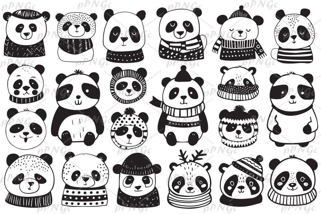 Cute Panda Line Art Designs SVG Clipart Set, PNG, Files for Cricut ...