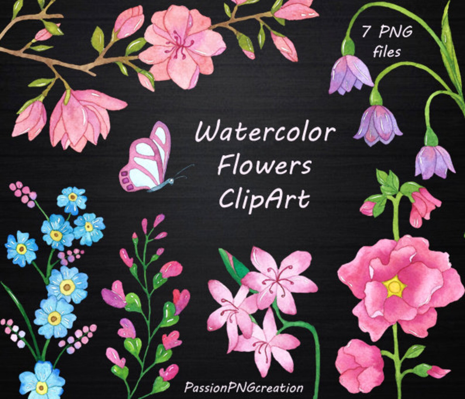 Watercolor Flowers Clipart Digital Clipart Watercolor | Etsy