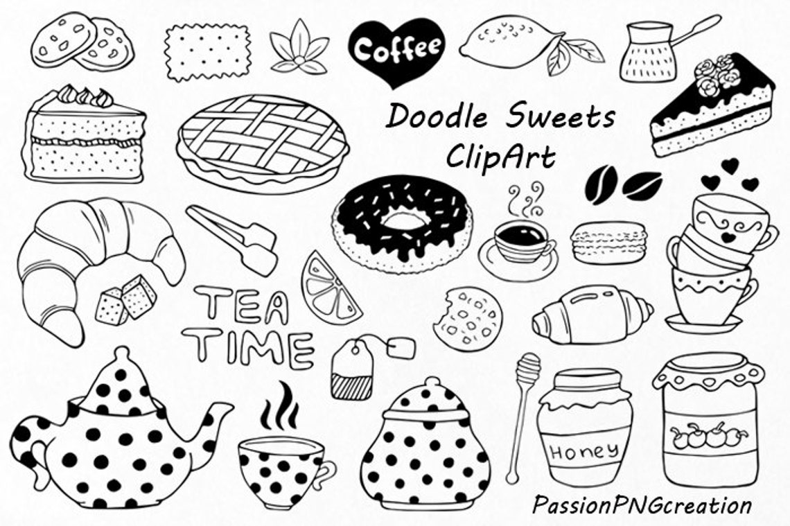 Doodle Sweets Clipart: Tea Time Desserts (PNG, EPS, AI) - Etsy