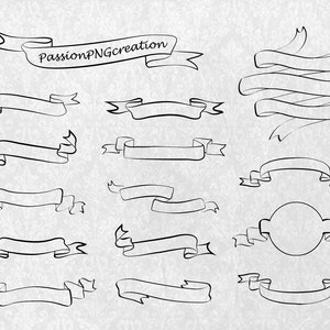 Digital Ribbon Banners Clipart, Elements for Card Design, Hand Drawn ...