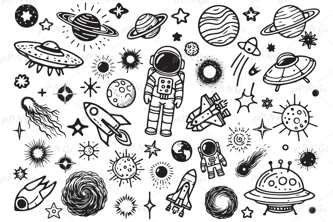 Space Exploration Clipart Set: Planets, Astronauts, Galaxies (digital ...