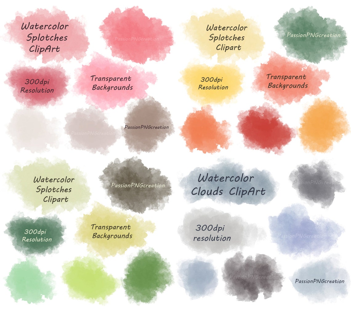 BIG SET Watercolor Splotches Clipart Splashes Clipart | Etsy