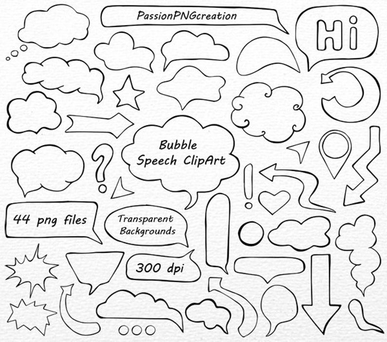 Speech Bubbles Clipart Comic Cartoon Cloud Clip Art PNG - Etsy