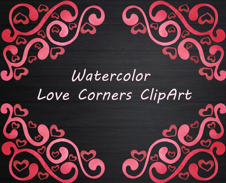 Watercolor Love Corners Valentine Clipart Watercolor - Etsy