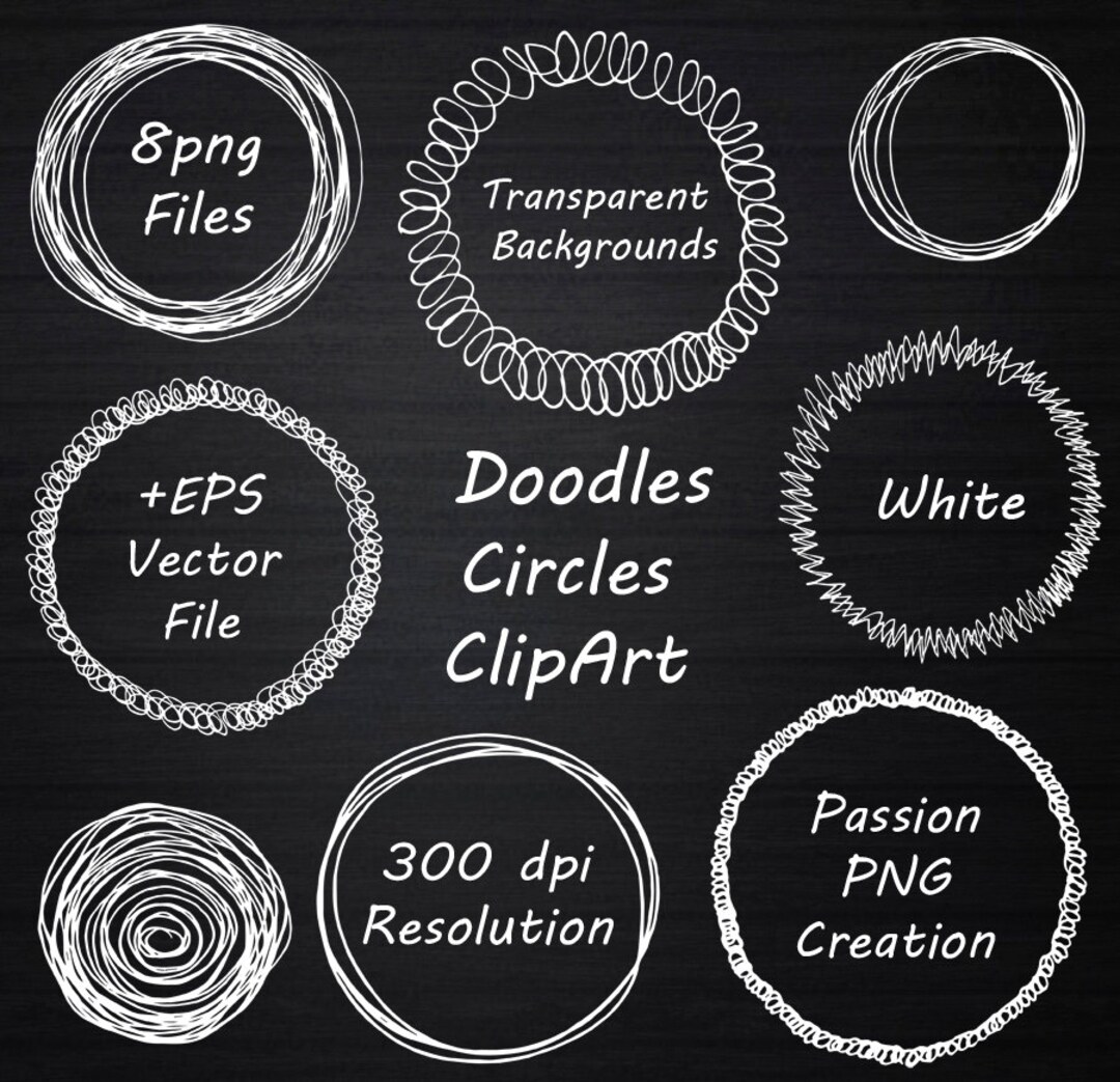 White Doodle Circles Clipart Hand Drawn Frames Clip Art PNG - Etsy
