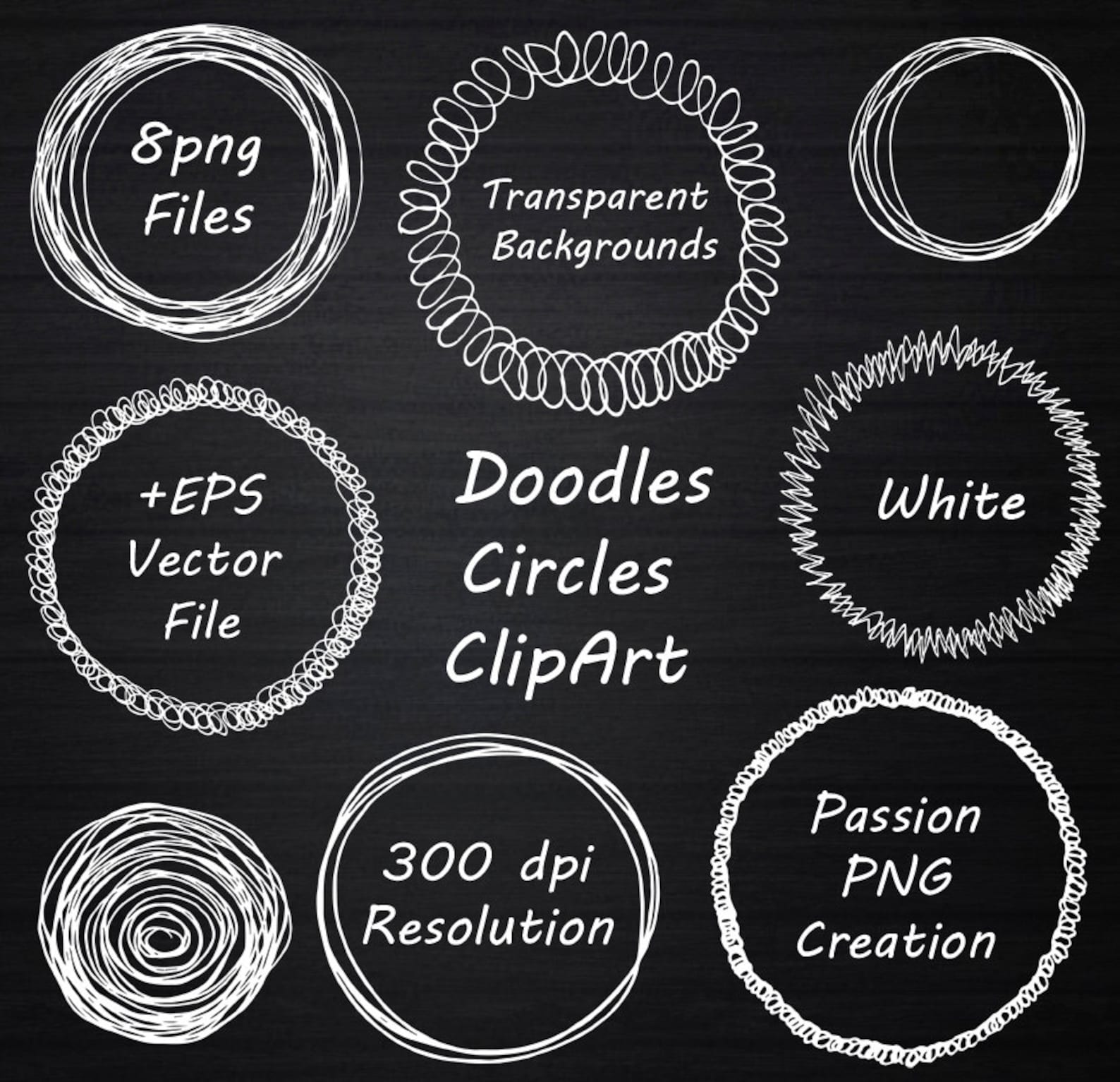 White Doodle Circles Clipart Hand Drawn Frames Clip Art PNG - Etsy