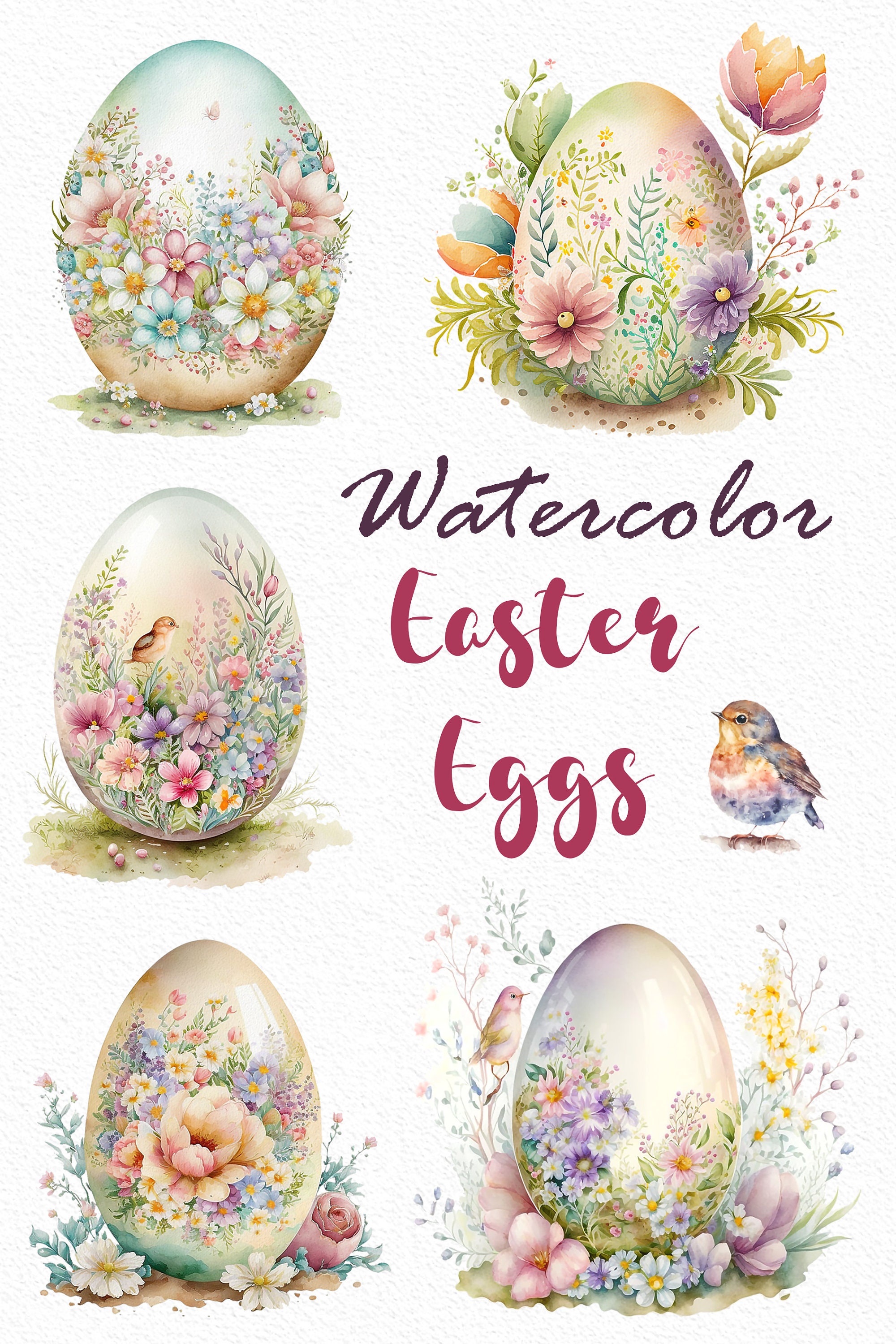 Easter Eggs Clipart, Digital Floral Painted Eggs Clip Art Illustrations ...