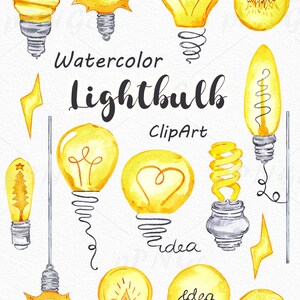 Lightbulb Clipart, Watercolor Light Bulb Clip Art, Idea, Bulb ...