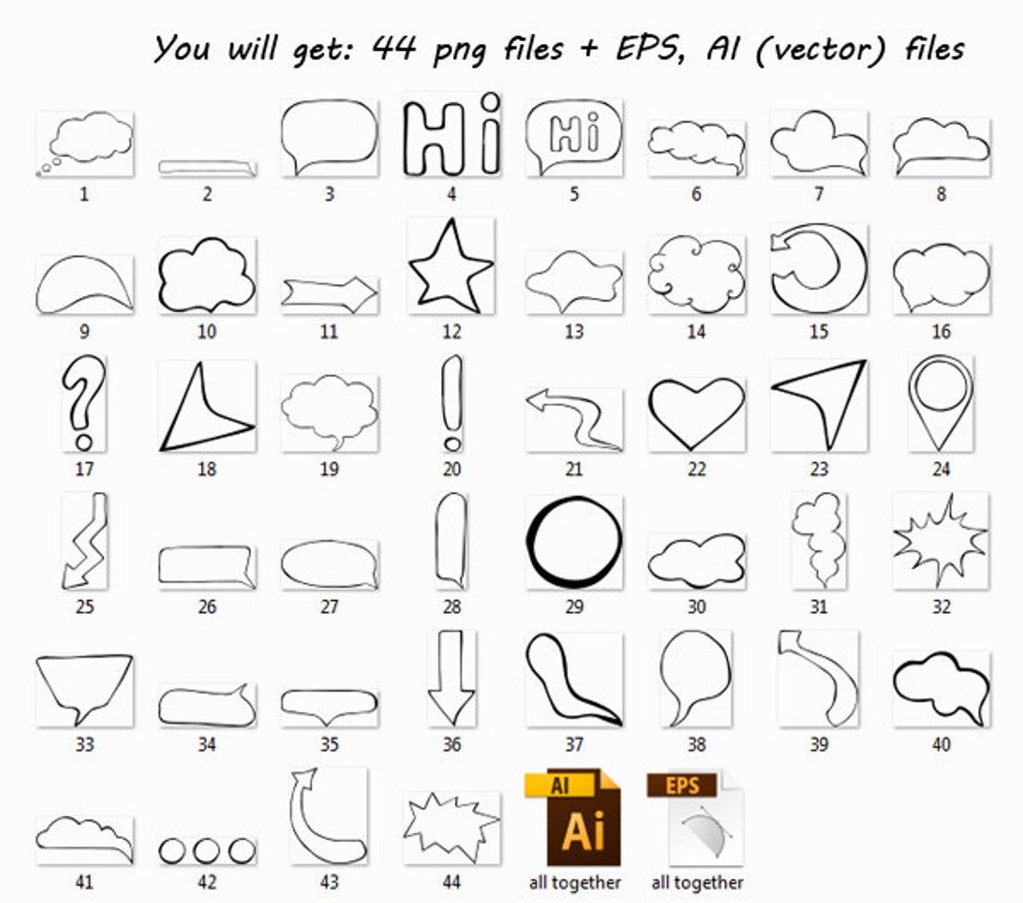 Speech Bubbles Clipart Comic Cartoon Cloud Clip Art PNG | Etsy